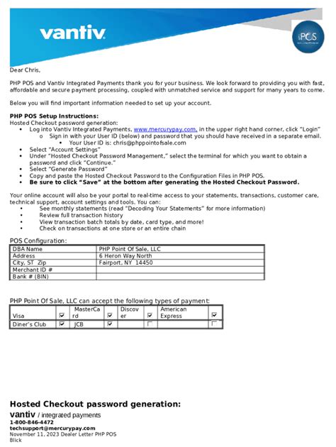 Process Payments With Vantiv Tripos Dear Support Doc Template Pdffiller