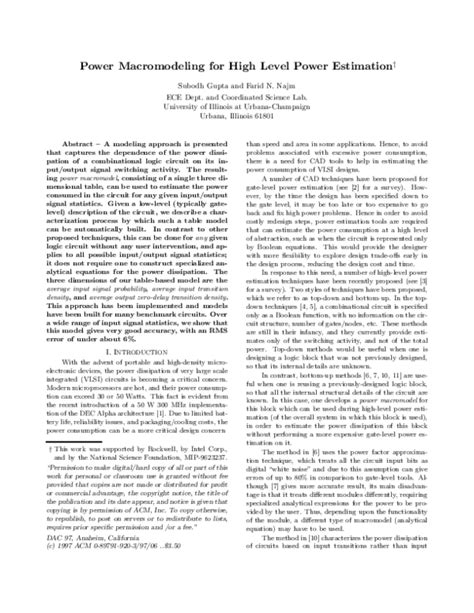 Pdf Power Macromodeling For High Level Power Estimation