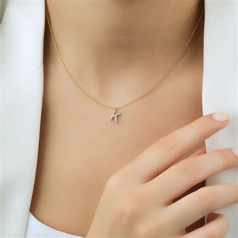 14k Solid Yellow Gold Diamond Initial Necklace Ltb Ltb Jewelry