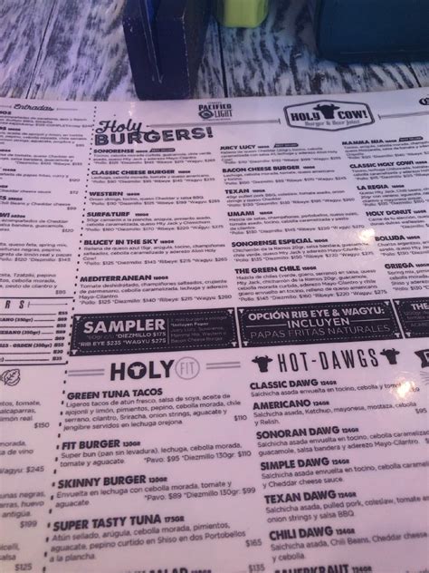 Menu At Holy Cow Burger And Beer Joint Linda Vista Restaurant
