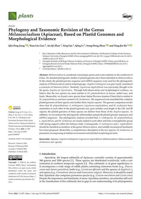 Pdf Phylogeny And Taxonomic Revision Of The Genus Melanosciadium Apiaceae Based On Plastid