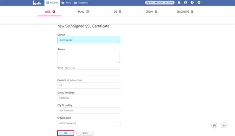 configuring an ssl certificate in the hestia cp control panel fornex