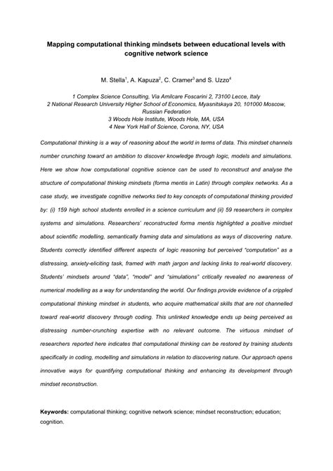 Pdf Mapping Computational Thinking Mindsets Between Educational Levels With Cognitive Network