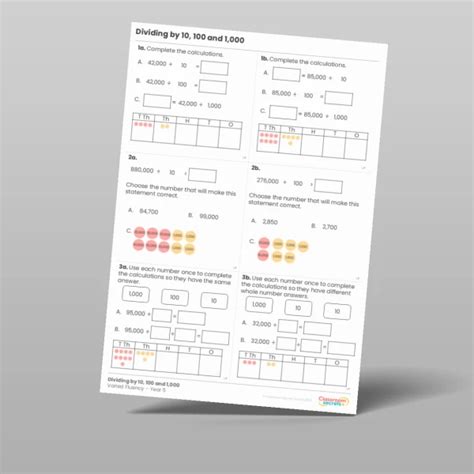 Year 5 Dividing By 10 100 And 1 000 Varied Fluency Resource Classroom Secrets