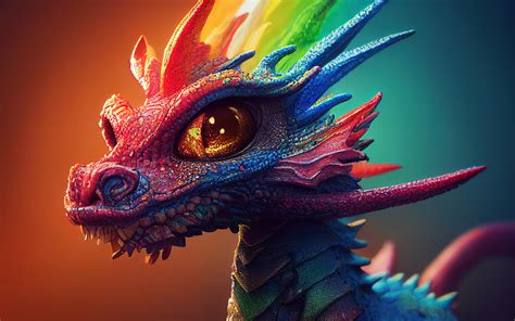 Rainbow Dragon Wallpaper K Colorful Background Midjourney