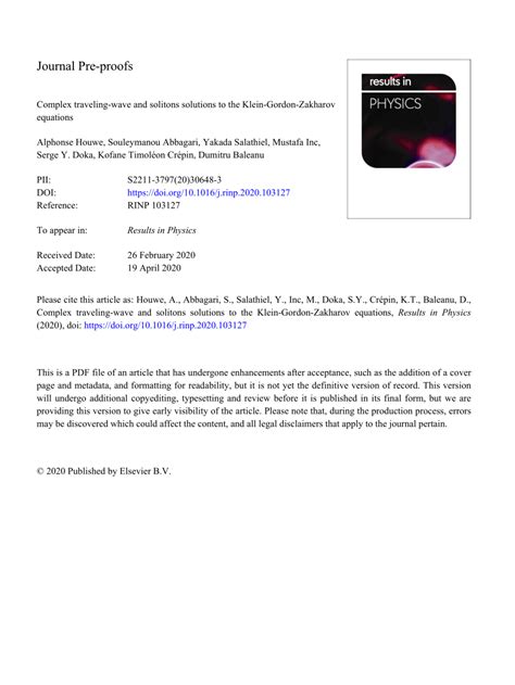 Pdf Complex Traveling Wave And Solitons Solutions To The Klein Gordon Zakharov Equations