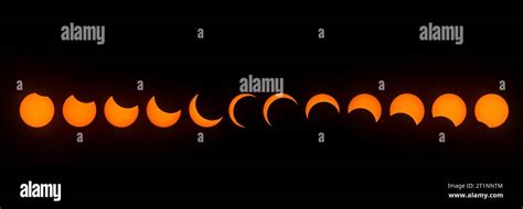 Stages Of Partial Solar Eclipse With The Peak Magnitude Of 86 Percent Observed In Dallas