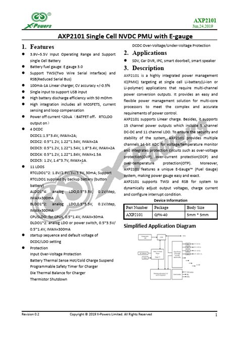 Axp2101 Axp2101 X Single Cell Nvdc Pmu X Powers