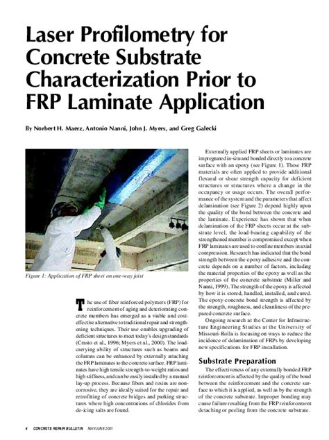 Pdf Laser Profilometry For Concrete Substrate Characterization Prior To Frp Laminate Application