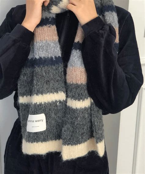 퓨어린 7type 유니크 모헤어 배색 줄무늬 체크 니트 비비드 무지 커플 롱 베이직 코트 목도리 머플러