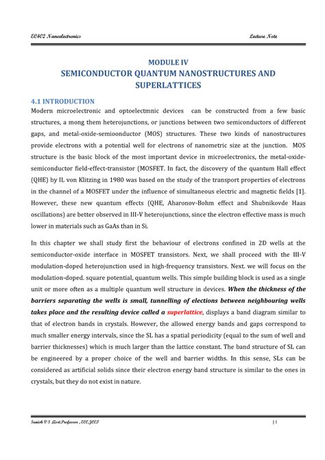 module iv lecture notes module iv semiconductor quantum
