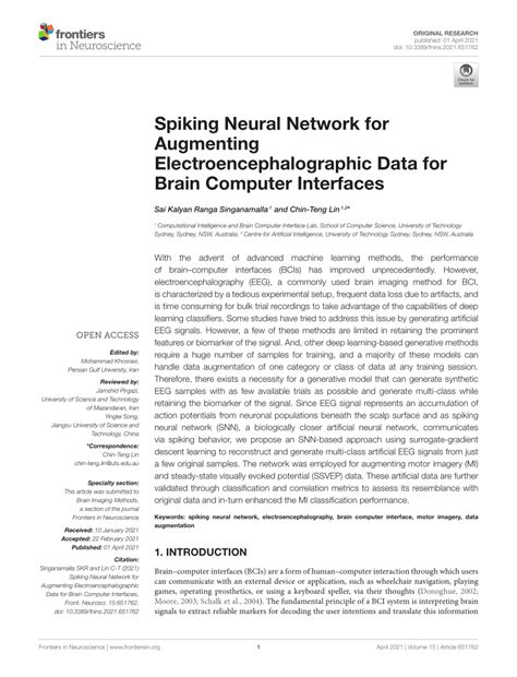 Pdf Spiking Neural Network For Augmenting Electroencephalographic Data For Brain Computer