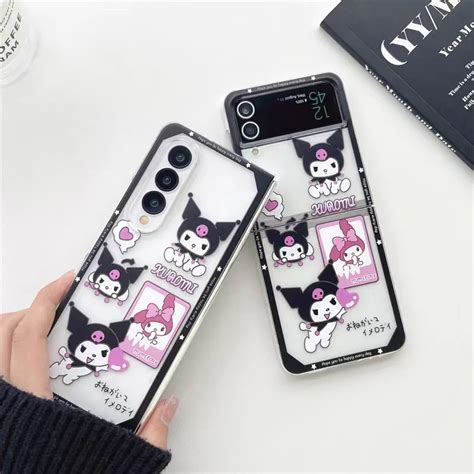 산리오 쿠로미 마이멜로디 귀여운 하트 휴대폰 케이스 삼성 갤럭시 Z 플립 3 4 용 하드 Pc 뒷면 Z 폴드 3 4 케이스 보호 쉘