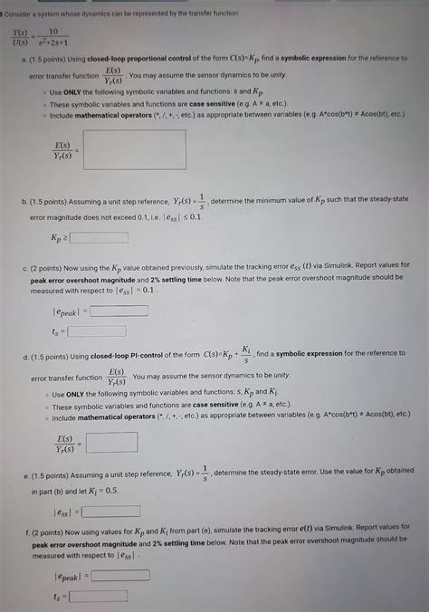 Solved Consider A System Whose Dynamics Can Be Represented Chegg