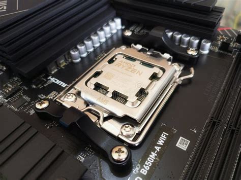 The Photo Shows An Amd Ryzen Processor Installed In An Am Socket Motherboard Editorial Image