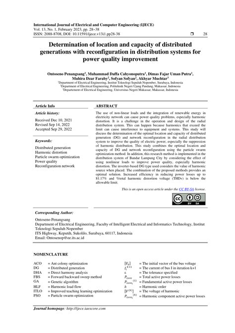 Pdf Determination Of Location And Capacity Of Distributed Generations With Reconfiguration In