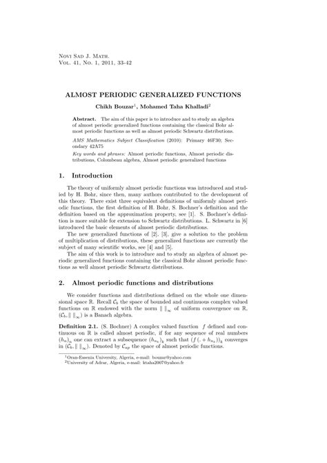 Pdf Almost Periodic Generalized Functions