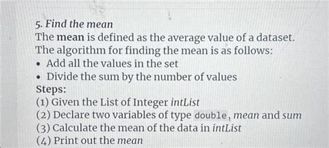 Solved Find The Mean The Mean Is Defined As The Average Chegg