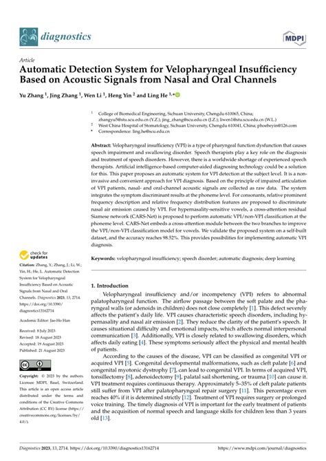 Pdf Automatic Detection System For Velopharyngeal Insufficiency Based On Acoustic Signals From