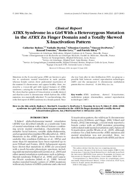 Pdf Atrx Syndrome In A Girl With A Heterozygous Mutation In Theatrx