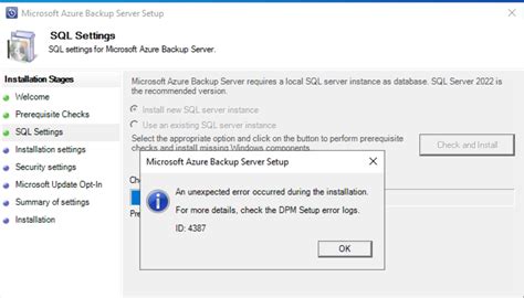 Error Id 4387 During Installation Of Mabs Microsoft Qanda