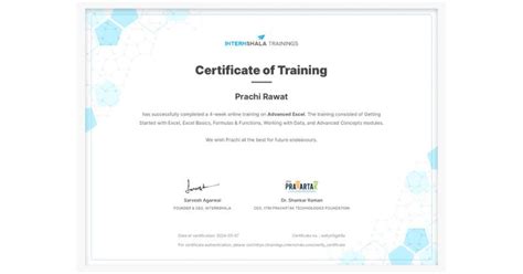 Prachi Rawat On Linkedin Successfully Completed The Advanced Excel Training From Internshala