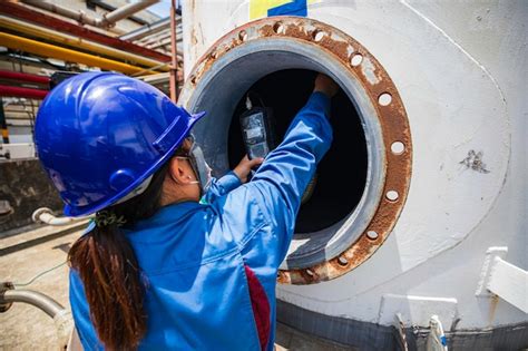 Premium Photo Worker Female Hand Holding Gas Detector Inspection Safety Gas Testing At Front