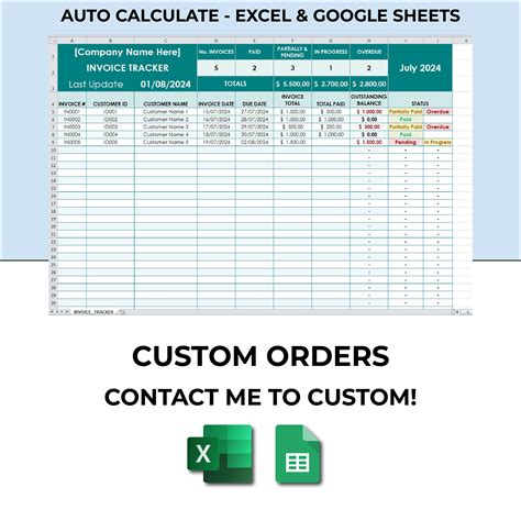 Invoice Tracker Spreadsheet Template Excel Google Sheets Customer Invoice Tracker Sales