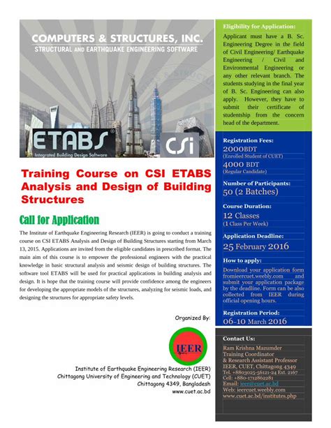 Pdf Training Course On Csi Etabs Analysis And Design Of Ieercuet