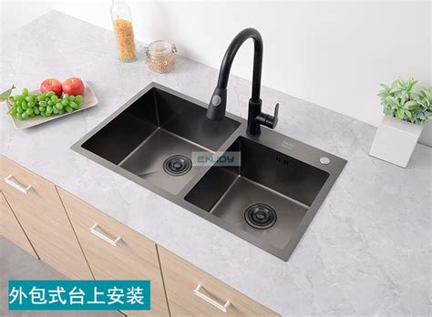 英爵纳米黑色手工水槽双槽304不锈钢洗碗槽洗菜盆加厚厨房双盆 阿里巴巴