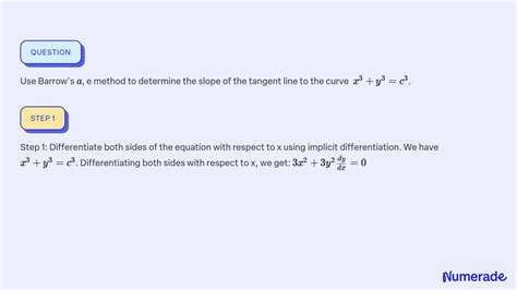 Solved Use Barrows A E Method To Determine The Slope Of The Tangent Line To The Curve X 3 Y 3 C 3
