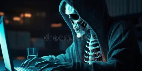Anonymous Skeleton Hacker In The Dark An Eerie Image Of A Skeleton Hacker Wearing A Hood