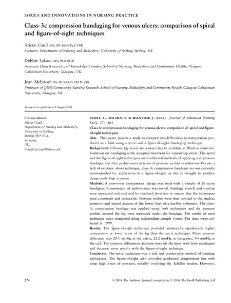 Pdf Class 3c Compression Bandaging For Venous Ulcers Comparison Of