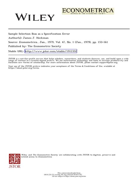 Sample Selection Bias As A Specification Erro Heckman Pdf Regression Analysis Estimator