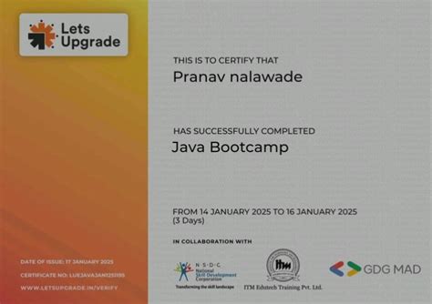 Thrilled To Have Completed My Java Bootcamp Pranav Nalawade