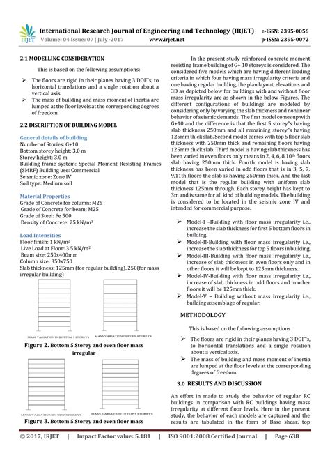 Seismic Analysis Of Multistorey Rc Building With Mass Irregularity Using Etabs Pdf