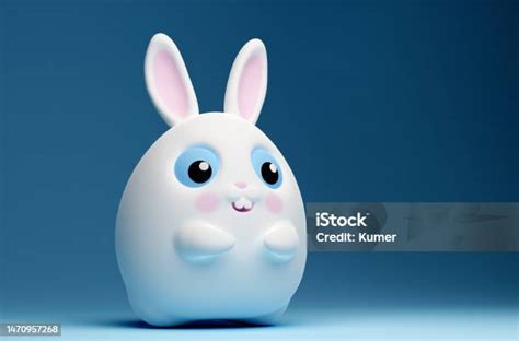 3d 큰 파란 눈을 가진 작은 귀여운 흰 토끼와 함께 행복한 부활절 배너 3차원 형태에 대한 스톡 사진 및 기타 이미지 3차원 형태 4월 개념 Istock