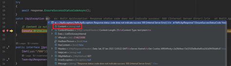 Bug The `apiexception` Exception Thrown By `ensuresuccessstatuscodeasync` Is Always Missing
