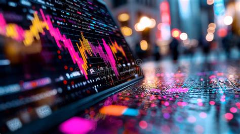 Dynamic Data Visualization On Glossy Surface In Urban Environment Stock Illustration