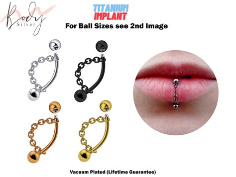 Titanium Lip Ring Vertical Labret Piercing With Chains 18g 16g 14g L