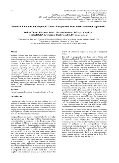 Pdf Semantic Relations In Compound Nouns Perspectives From Inter Annotator Agreement