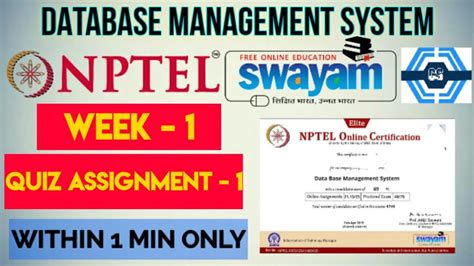 Data Base Management System Nptel 2023 Week 1 Quiz Assignment Solution Youtube