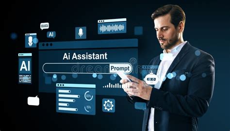 Businessman Using Ai Assistant Interface On Smartphone Stock Image