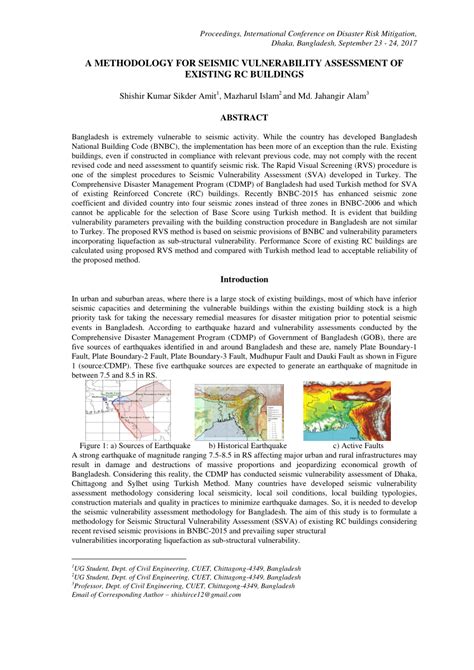 Pdf A Methodology For Seismic Vulnerability Assessment Of Existing Rc Buildings