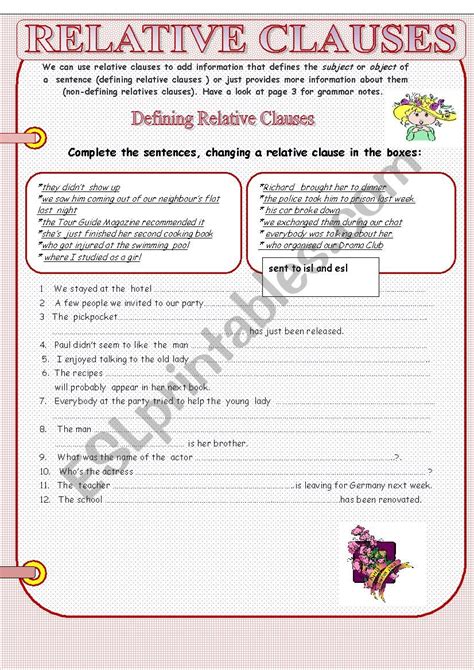 Defining And Non Defining Relative Clauses ESL Worksheet By Alexia