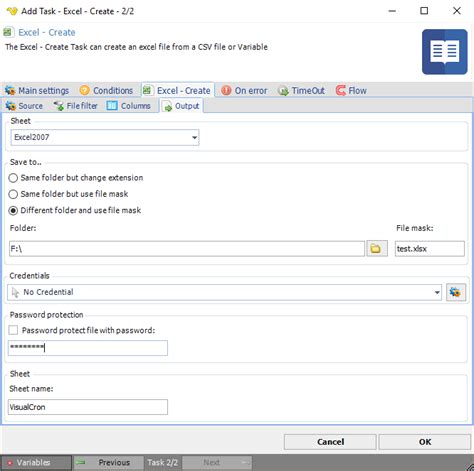 Excel Create Visualcron Documentation