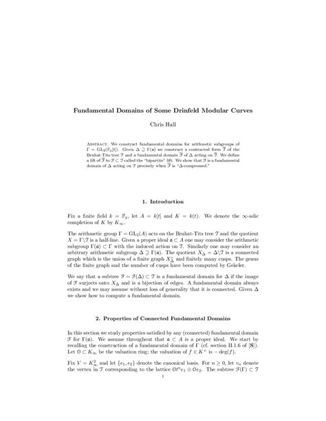 Fundamentals Domains Of Some Drinfeld Modular Curves Math 476 Docsity