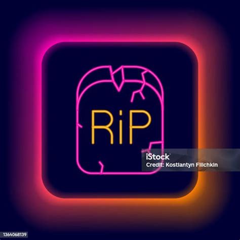 검은 배경에 고립 된 아이콘에 기록 된 Rip와 빛나는 네온 라인 삭제 표시 무덤 아이콘입니다 해피 할로윈 파티 다채로운 개요 개념 벡터 공포 무서움에 대한 스톡 벡터 아트