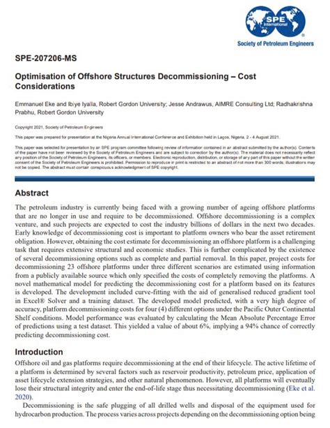 Dr Emmanuel Eke On Linkedin Research Spe Publication Costing