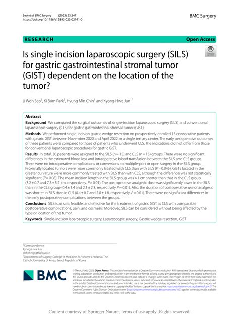 Pdf Is Single Incision Laparoscopic Surgery Sils For Gastric Gastrointestinal Stromal Tumor